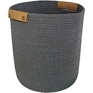 KUNRO Cotton Rope Baskets Woven Storage Organizer Round Open Dish for Jewelry Keys Toys Nursery Candy Gift Kids Room(Grey)