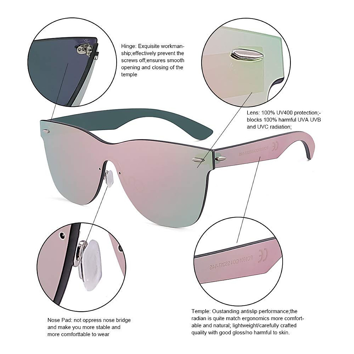 2020 VentiVenti Retro One Piece Square Rimless Frame Sunglasses Anti Reflective Fashion For Women Pink Revo Lens