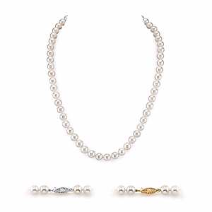 The Pearl Source Real Pearl Necklace for Women with AAA+ Quality Round White Freshwater Genuine Cultured Pearls | 14K Gold Clasp White Gold