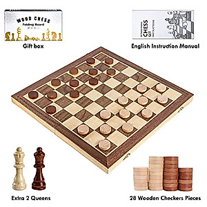 Colawind Chess Set Travel Chess Set,Chess and Checkers Game Set,15" Magnetic Chess Sets with 2 Extra Queens,Checkers Game for Kids & Adults