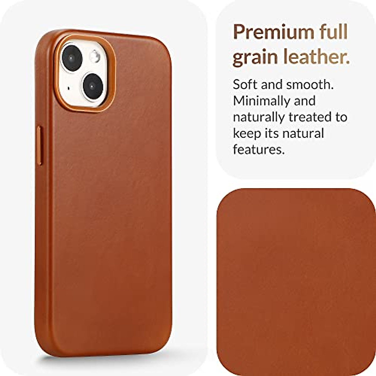LONLI Edition - (for iPhone 14) - Premium European Genuine Leather Case | Develop Patina Over Time | Compatible with Magsafe - Brown