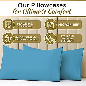 Full XL 100% Microfiber Double Brushed Sheet Set - Extra-Soft, Breathable & Wrinkle-Free - 15" Deep Pockets, 54" x 80" - Ideal for Extra Long Full Beds - 4PC Set (Full XL, Light Blue)