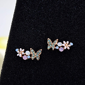 YOQUCOL Clear AB Multiple Colors Austrian Crystal Butterfly Climber Cute Earrings Ear Vine Wrap For Women