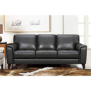 Armen Living Bergen 87" Leather Square Arm Sofa, Pewter