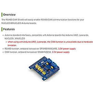 Waveshare RS485 CAN Shield Enable RS485/CAN Communication Functions for STM32 NUCLEO Development Board Compatible with UNO, Leonardo 3.3V