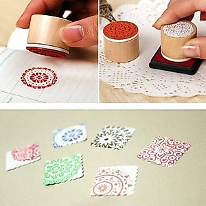 Waugve 12Pcs Wooden Stamps Floral Pattern Rubber Stamp Round and Square Lace Wooden Rubber Stamp for Scrapbooking and DIY Craft Card