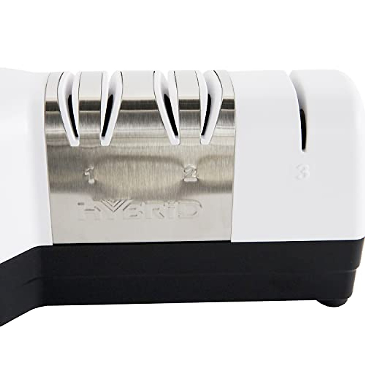 Chef's Choice Hybrid Diamond Hone Knife Combines Electric and Manual Sharpening for Straight and Serrated 20-Degree Knives, 3-Stage, White