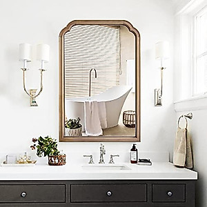 WallBeyond Farmhouse Bathroom Mirrors for Wall Mounted, 24" x 36" Rustic Wood Frame Wall Mirrors Decorative for Living Room or Bedroom Vanity Mirror (Natural Color)