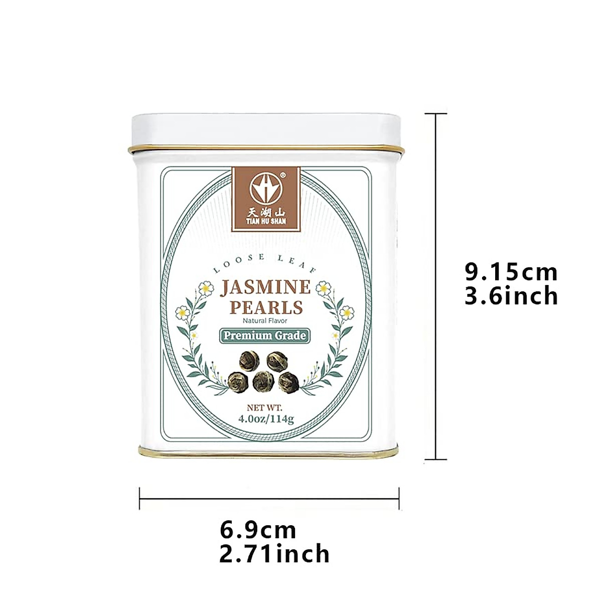 TIAN HU SHAN Jasmine Tea Jasmine Dragon Pearls Green Tea Loose Leaf 4oz (114g) Tin