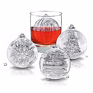 Tovolo Christmas Ornament Ice Molds, Set of 4, for Making Leak-Free, Slow-Melting Drink Ice for Whiskey, Spirits, Liquor, Cocktails, Soda & More