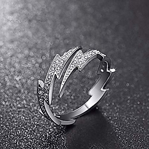 QIAN0813 18K Rose Gold Tone Adjustable Open Finger Rings Lightning Bolt for Women Shining Cubic Zircon CZ Ring Fashion Jewelry (18K white gold)