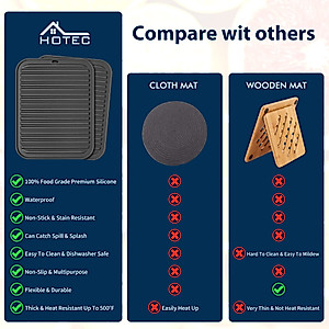 HOTEC Silicone Trivets for Hot pots and Pans, Heat Resistant for Kitchen Counter Dish Drying Mat, Set of 2 Dark Grey