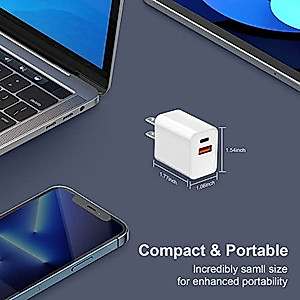 [Apple MFi Certified] iPhone Fast Charger,20W Dual Port PD3.0 USB-C + USB-A Power Delivery Wall Charger Block Plug for iPhone 13/13 Pro Max/12/11/XS/XR/X/8,iPad(2 Pack 10FT Lightning Cables lnclude)
