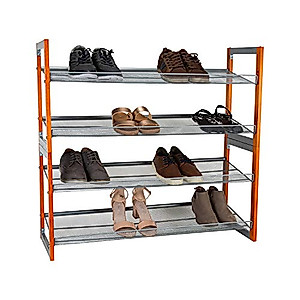 Organize It All Stackable Shoe Storage Rack | Dimensions: 12.75 x 35.25 x 33.46 inches | 4 Shelves | Holds 16 Pairs | Freestanding | Space Saver | Durable | Home Organization | Grey