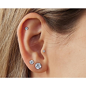 5 Pairs White Gold Plated Moissanite Earrings For Women Stainless Steel 2-6MM Round Cut Moissanite Stud Earrings For Men Women