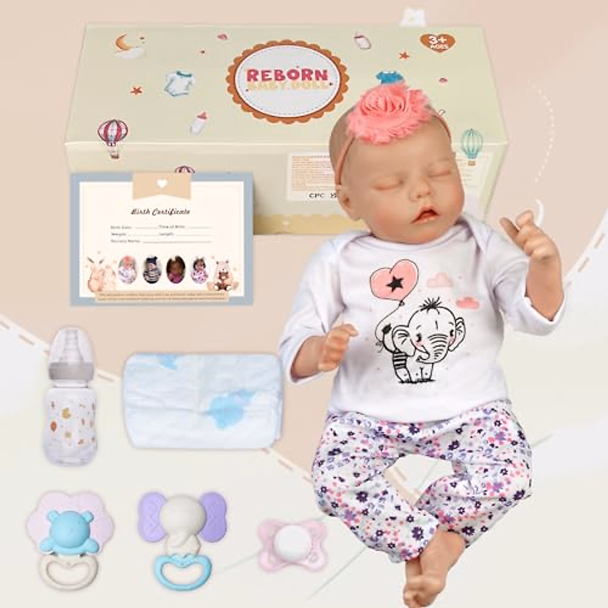 JIZHI Lifelike Reborn Baby Dolls - 17-Inch Baby Soft Body Realistic-Newborn Baby Dolls Full Vinyl Body Poseable Real Life Baby Dolls Girl with Feeding Kit Gift Box for Kids Age 3+