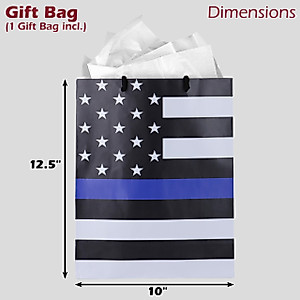Havercamp Police Gift Bag! Police Party Bags make every gift exceptional! Durable Medium Gift Bag with Tissue Paper. No Cutting, Taping Required, Thin Blue Line Gifts (Blue, Black & Light Gray)