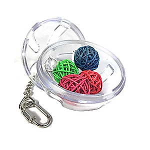 Birds LOVE 3" Hanging Clear Foraging Plastic Perforated Ball Unscrews, Put Bird Treats Inside, Comes w Vine Balls Inside, Bird Cage Medium to Large Bird Toy