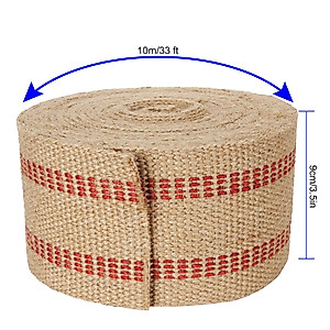 Ziqi 2Pcs Upholstery/Craft Jute Webbing, 3.5 Inches X 10 Yards Natural Burlap Fabric Jute Webbing Burlap Ribbon, Upholstery Chair Webbing Tape for Chair Repair, Crafts & Decorations (Red Stripes)