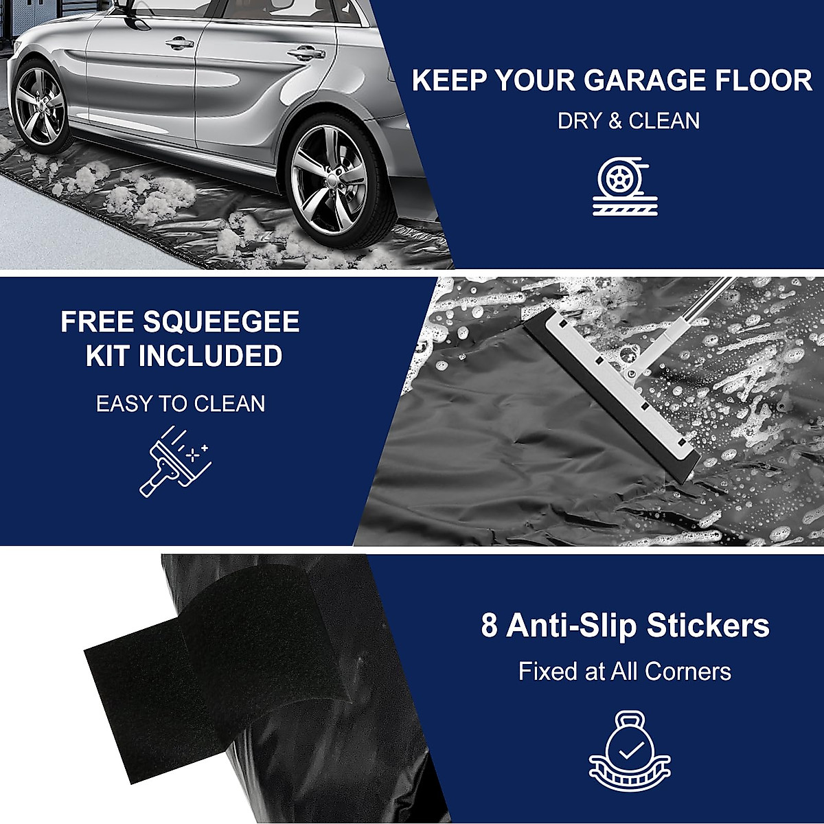 ZOMOFEW Containment Mat with Squeegee,(8'6" x 20'),Non-Slip Garage Floor Mat - Heavy Duty Waterproof Protection from Snow, Rain and Mud for Cars