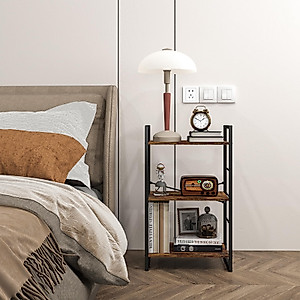 FERRIVISTA Small Bookshelf 3-Tier Bookcase, Metal Bookshelf for Study, Bedroom, Living Room and Kitchen, Height Adjustable (Brown)