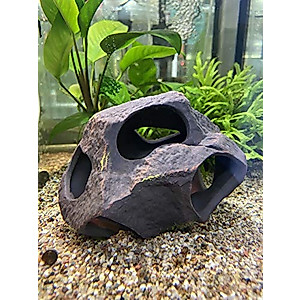 Plecoceramics Ceramic Magma Boulder Stone Decoration - Aquarium Fish Tank Hideway Decor - for Cichlids Plecos Bettas