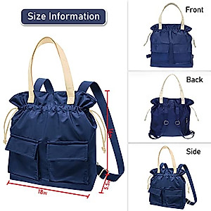 Women Nylon Backpack for Convertible Backpack,Large Handbags and Ladies Fashion Nylon Bookbag Travel Bag (Dark blue beige)