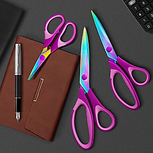 Craft Scissors Bundle, Sewing Scissors with Sharp Stainless Steel Blades and Soft Handles, Multipurpose Fabric Scissors Set, Great for Craft, Sewing, Arts, School and Home Supplies 3 Pack, Purple