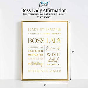 Merry Expressions Boss Lady Desk and Wall Art with Metal Frame - Boss Lady Office Décor, Boss Lady Gift with Boss Lady Quote (Gold, 7" x 9")