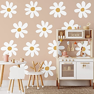 12 Sheets Daisy Wall Decals Flower Wall Stickers Large Daisy Wall Stickers Daisy Decals for Wall Peel and Stick for Nursery Bedroom Living Room Wall Decor (Classic Style)