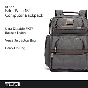 TUMI Alpha 3 Brief Pack - 15-Inch Laptop Backpack with Padded Adjustable Straps - Stores Laptop, Tablet & More - Anthracite