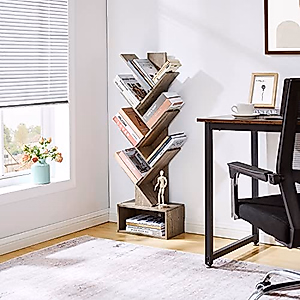 Hoctieon 2-Set Tree Bookshelf, 4 Shelf Bookcase, Modern Book Storage, Free Standing Tree Bookcase, Utility Organizer Shelves for Home Office, Living Room, Bedroom, Light Brown