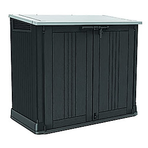 Keter Store-It-Out Prime 4.3 x 2.3 Foot Resin Outdoor Storage Shed, Perfect, Yard Tools, and Pool Toys, Black & Suncast Commercial 19 Cubic Ft. Heavy-Duty Resin Cabinet, Black