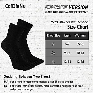 CaiDieNu Mens Toe Socks Cotton Athletic Running Five Finger Crew Socks
