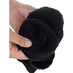 C.C Women's Faux Fur Wrist Length Fingerless Sherpa Lined Convertible Mittens Gloves-Black