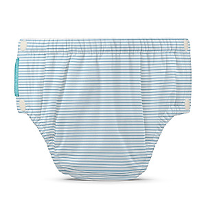 Charlie Banana Reusable Swim Diaper with Snaps, Easy-On and Off, Snug Fit to Prevent Leaks, Pencil Stripes Blue, Medium (14-20lbs)