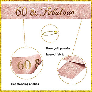 60th Birthday Sash and Tiara for Women, Rose Gold 60th Birthday Decoration Set with Crown and '60 & Fabulous' Sash 60th Birthday Decorations for Woman