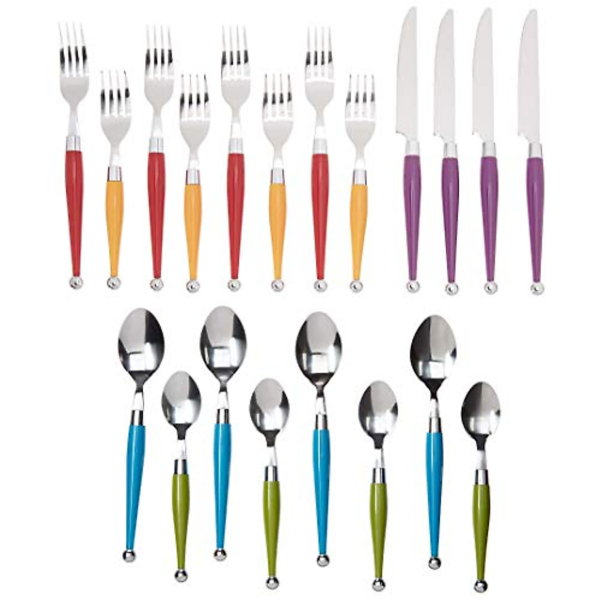 Gibson Art Deco Green Blue Red Yellow 20 Piece Flatware Silverware Set