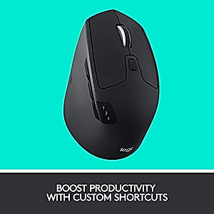 Logitech M720 Wireless Triathlon Mouse with Bluetooth for PC with Hyper-Fast Scrolling and USB Unifying Receiver for Computer and Laptop - Black (Renewed)