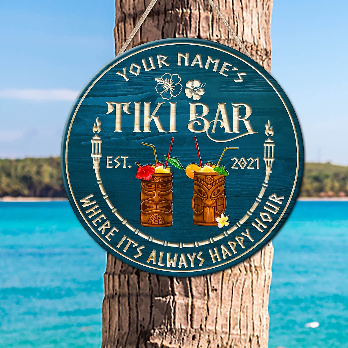 Artsy Woodsy Custom Tiki Bar Printed Wood Sign (Not Real Carved or Neon Sign), Summer Decor, Pool Sign, Backyard Bar & Grill Patio Porch Deck Home Pub Man Cave, Gifts for Beach Lovers (01)