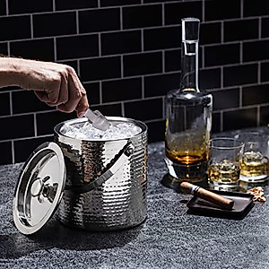 Hammered Ice Bucket - Ice Bucket with Tongs - Insulated Ice Bucket with Lid - Double Wall Ice Bucket 3 Quarts - By Colleta Home