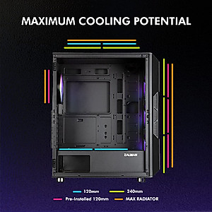 Zalman i3 NEO ATX Mid Tower Gaming PC Case - 4 x 120mm Fixed RGB Fans Preinstalled - Mesh Front Panel for High Airflow - Tempered Glass Side Panel, Black