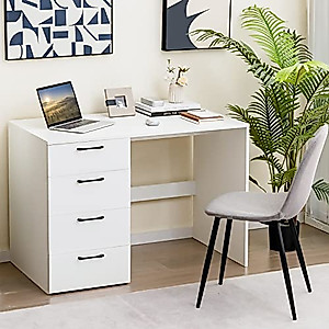 Tangkula White Desk with 4 Storage Drawers, Home Office Writing Desk, Modern Executive Desk, Laptop PC Desk, Vanity Makeup Table, Computer Workstation for Bedroom, Study Room, Office
