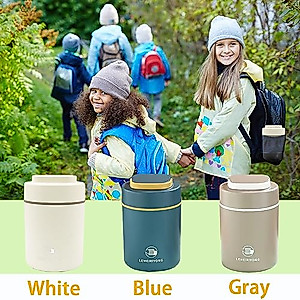 VEMJO 17 Oz Thermos for Hot Food Soup Thermos Insulated Food Jars Vacuum-Insulated Food Jar Stainless Steel Hot Food lunch Container with Folding Spoon Leak Proof (Blue)
