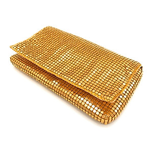 Women Vintage Evening Clutch Metal Mesh Purse with Short Shoulder Strap (Gold)