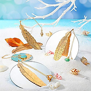 8 Pieces Metal Feather Pendant Bookmarks 3D Gold Vintage Bookmark Shell Tower Strawberry Snowflake Pendant Bookmarks Presents for Teens Adults Friends Readers Students