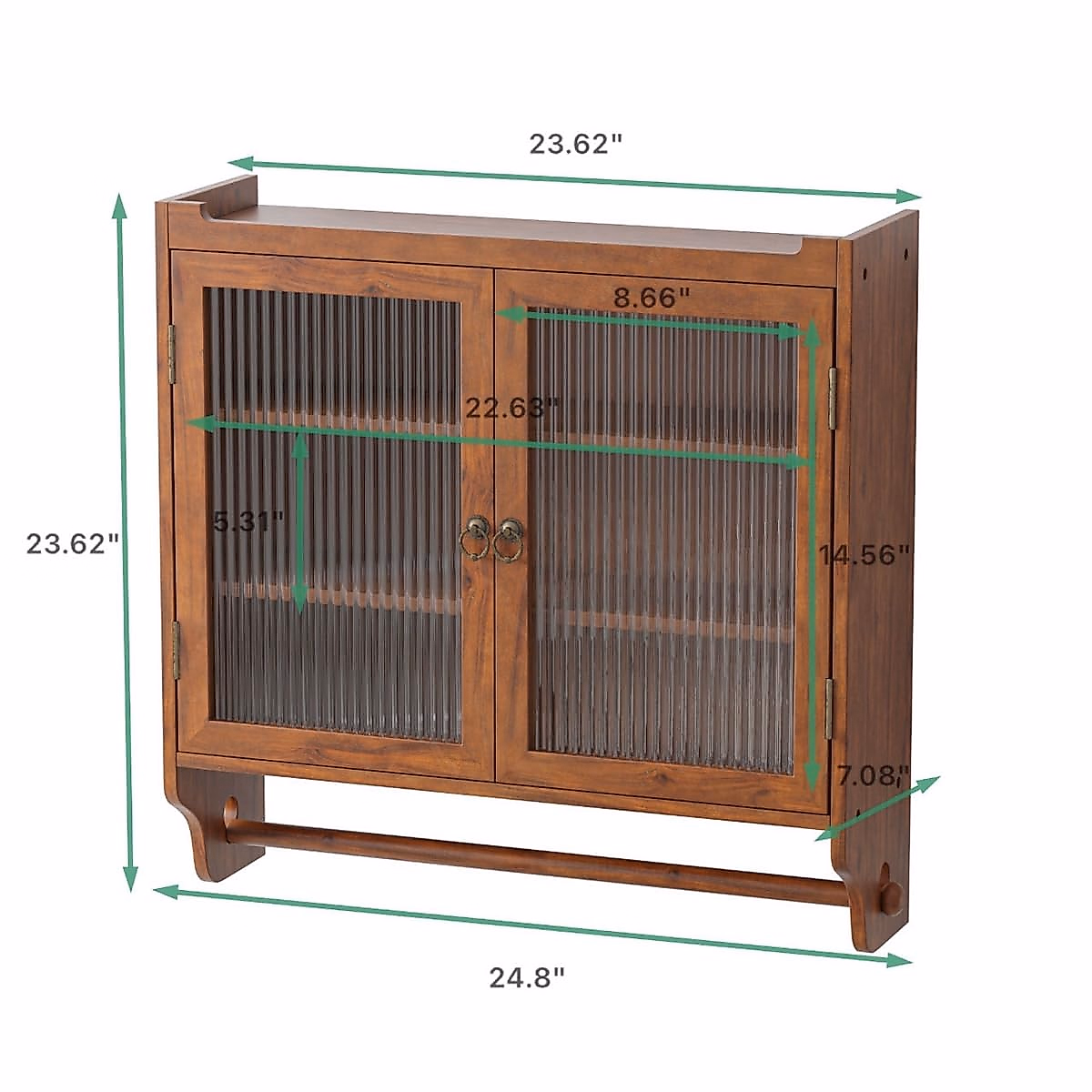 Mid Century Modern Wall Cabinet With Glass Doors, Mounted Glass Cabinet, Medicine Cabinet, Spice Cabinet, Farmhouse Wall Storage Cabinet With Adjustable Shelves and Towel Rack for Bathroom, Kitchen