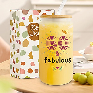 60th Birthday Gifts for Women, 60 Fabulous Gifts, Gifts for 60 Year Old Woman, 1964 Birthday Gifts, 60th Birthday Ideas, Gifts for 60 Year Old Mom, Sister, 60th Birthday Decorations - 16oz Glass Cup