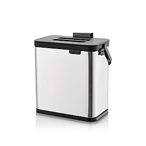 0.8GAL Compost Bin Indoor Kitchen Sealed by SUBEKYU, Stainless Steel Small Hanging Trash Can with Lid for Cabinet Door, Metal Compost Bucket and Garbage Can for Under Sink/Wall Mounted/Countertop