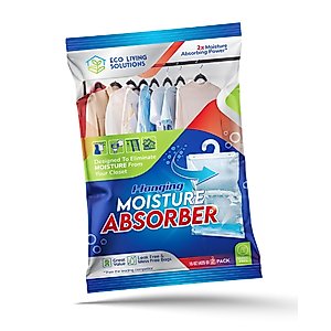 Eco Living Solutions Moisture Absorber Packets, Fragrance Free, Humidity Absorber, Hanging Closet Dehumidifier Bags, Eliminates Odors for Fresher Air, Ideal for Closet